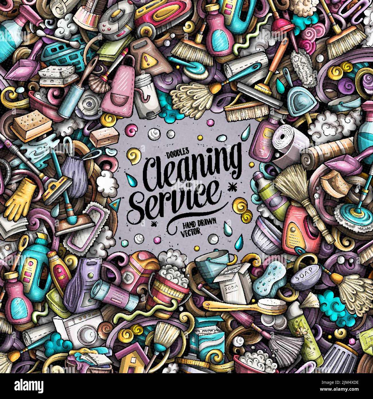 Cleaning vector doodles funny frame Stock Vector Image & Art - Alamy