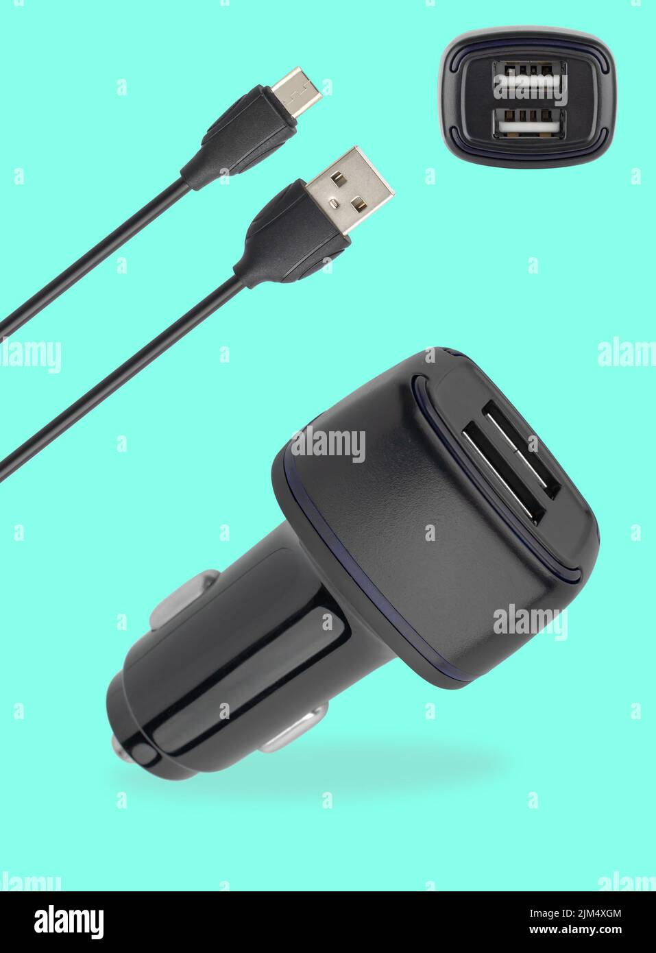 power adapter for the phone from the cigarette lighter, on a blue ...