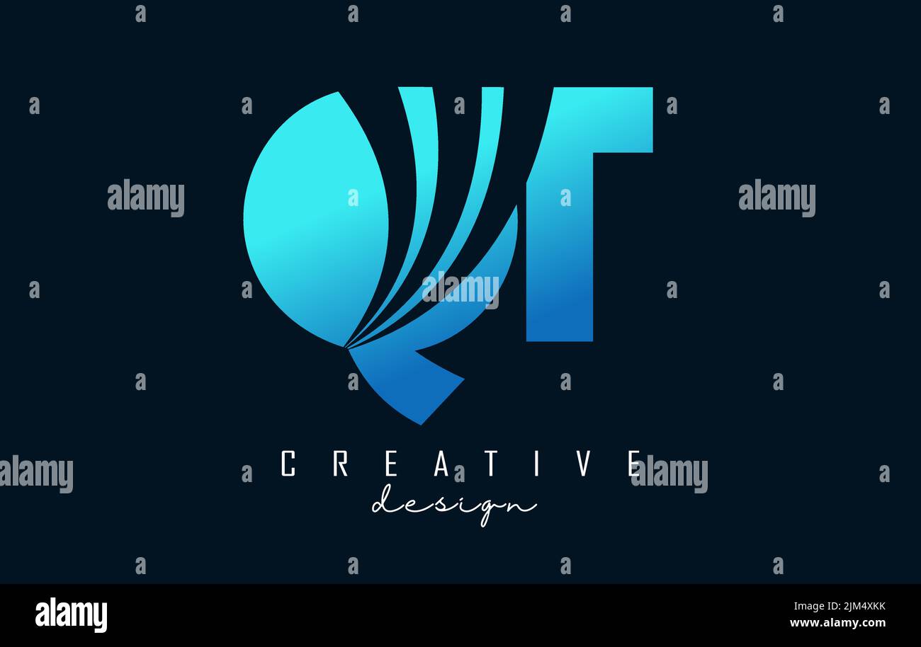 Creative blue letter QT q t logo with leading lines and road concept ...