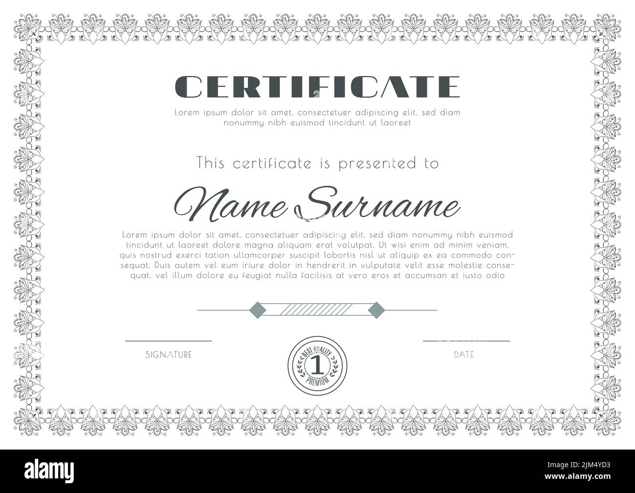 Certificate with ornamental thin frame . White Design blank with dark ...
