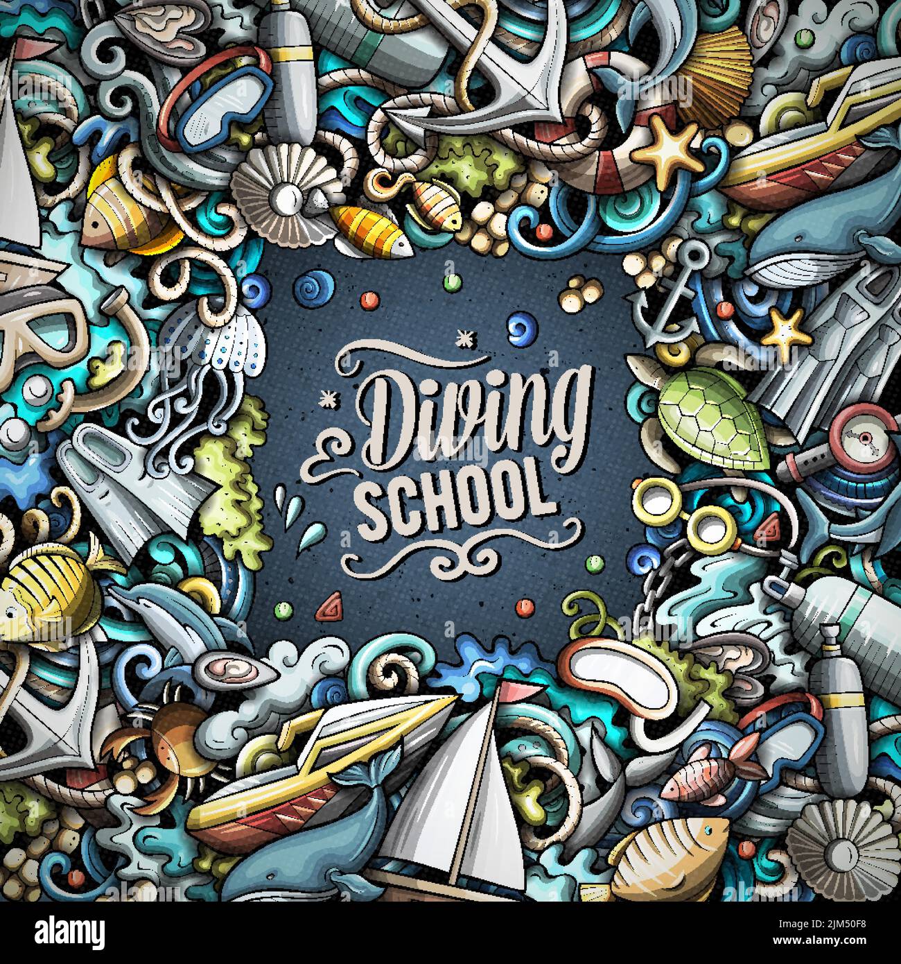 Diving cartoon vector doodles frame design Stock Vector Image & Art - Alamy
