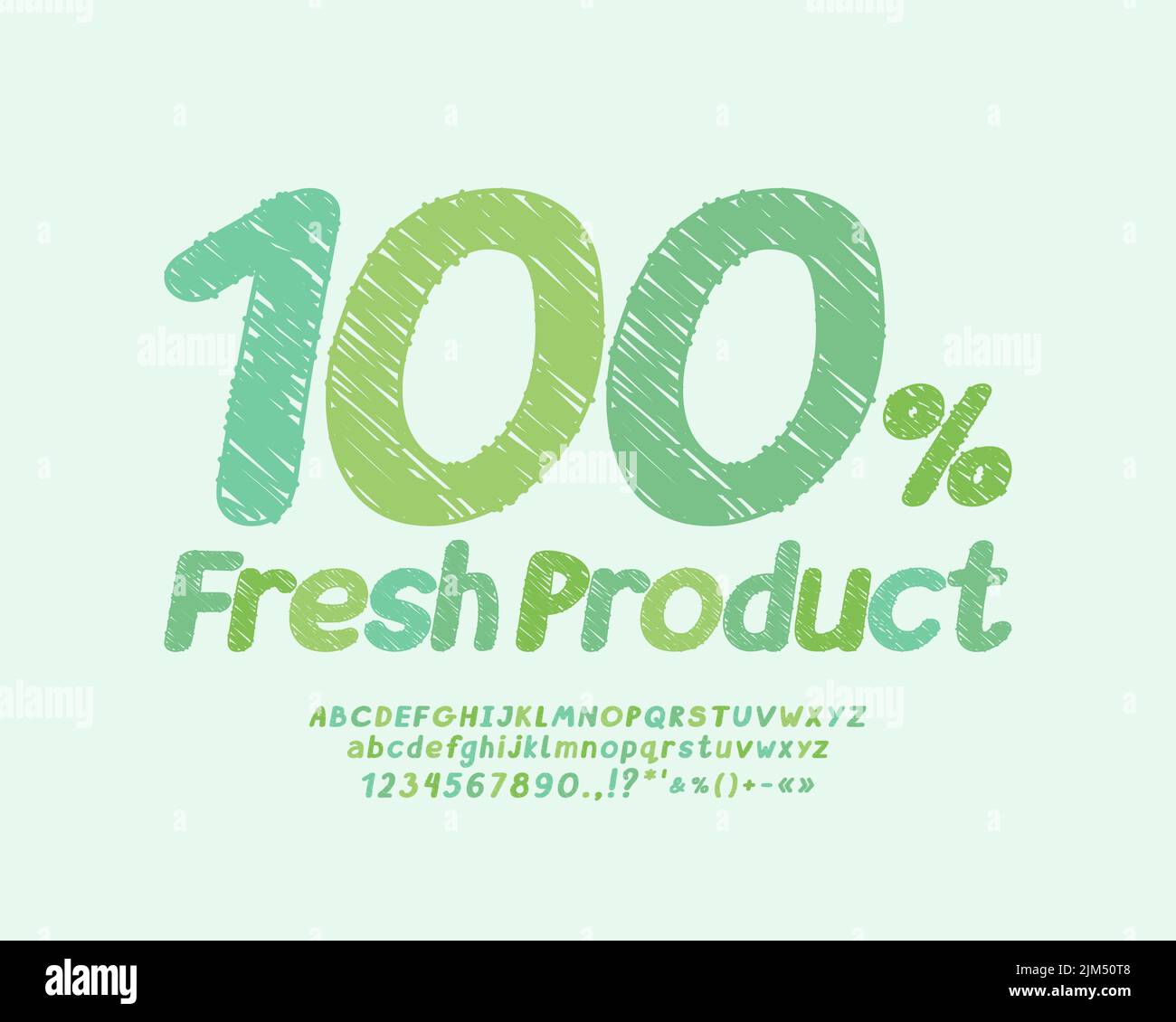 Creative food badge One hundred percent fresh product. Hand drawn font ...