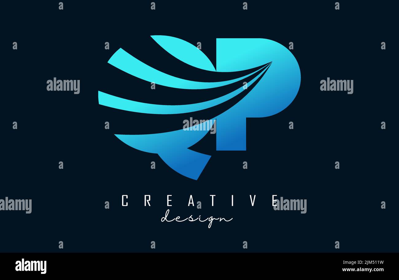 Creative blue letter QP q p logo with leading lines and road concept ...