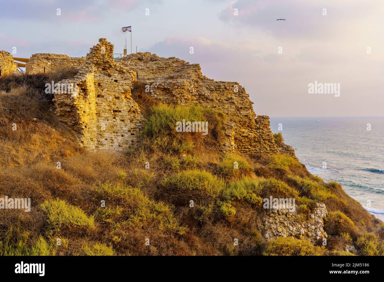 View of the crusader fortress in Apollonia National Park, Herzliya ...