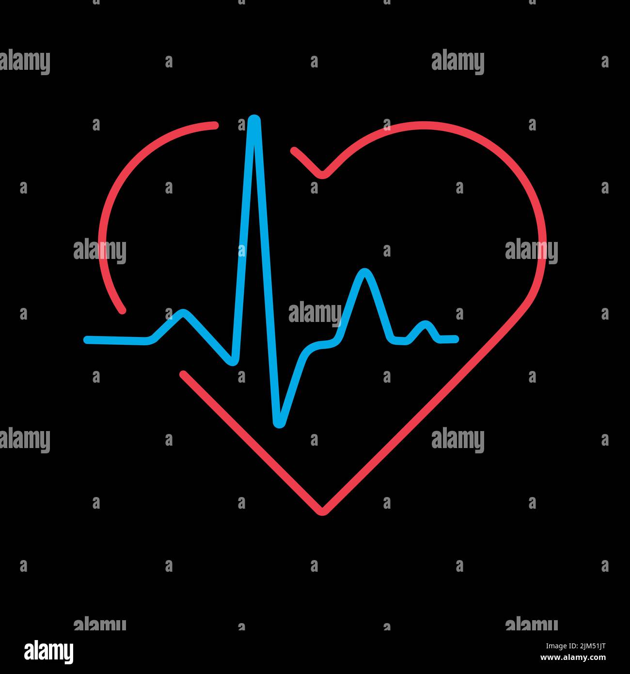 Heart cardiogram, heartbeat vector icon on black background. Medicine ...