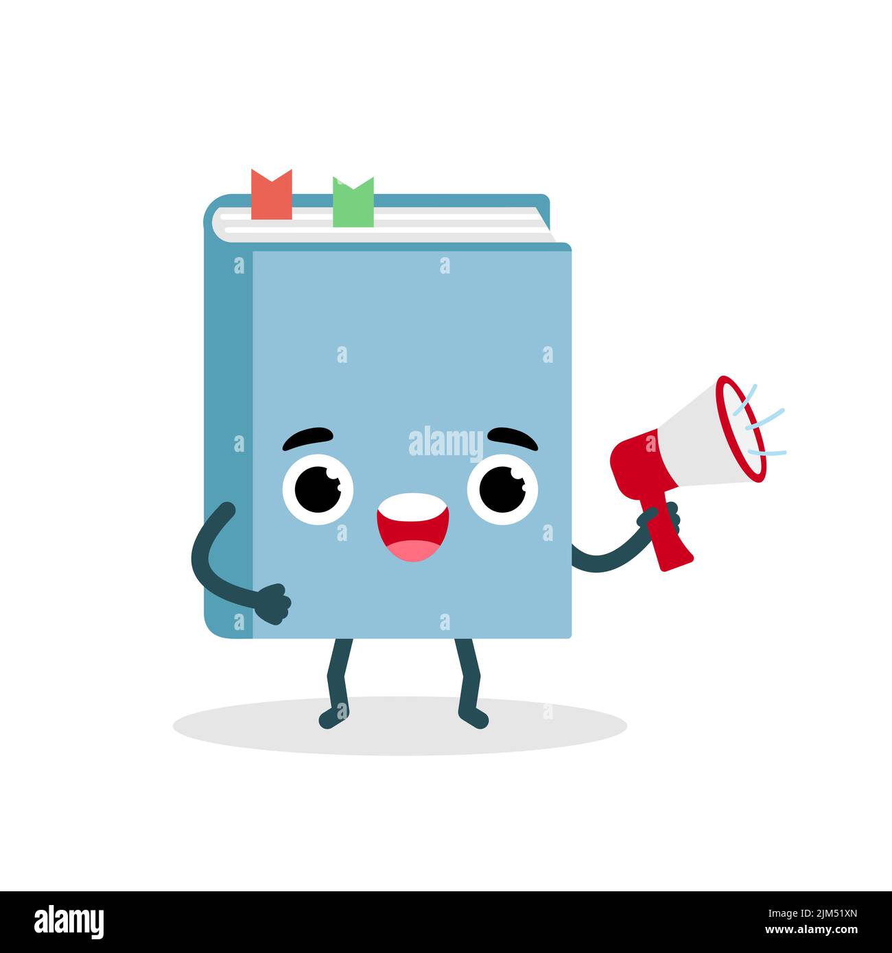 Book emoji character shouting into a megaphone. Flat vector ...