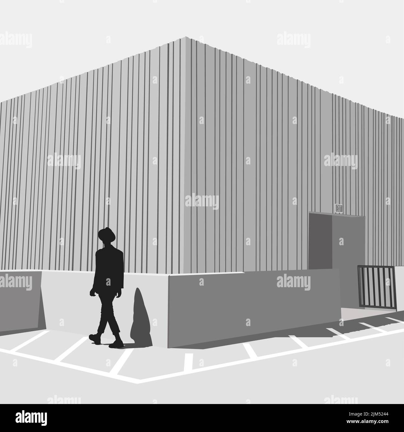 Black and white architectural with a person in the form of a silhouette ...