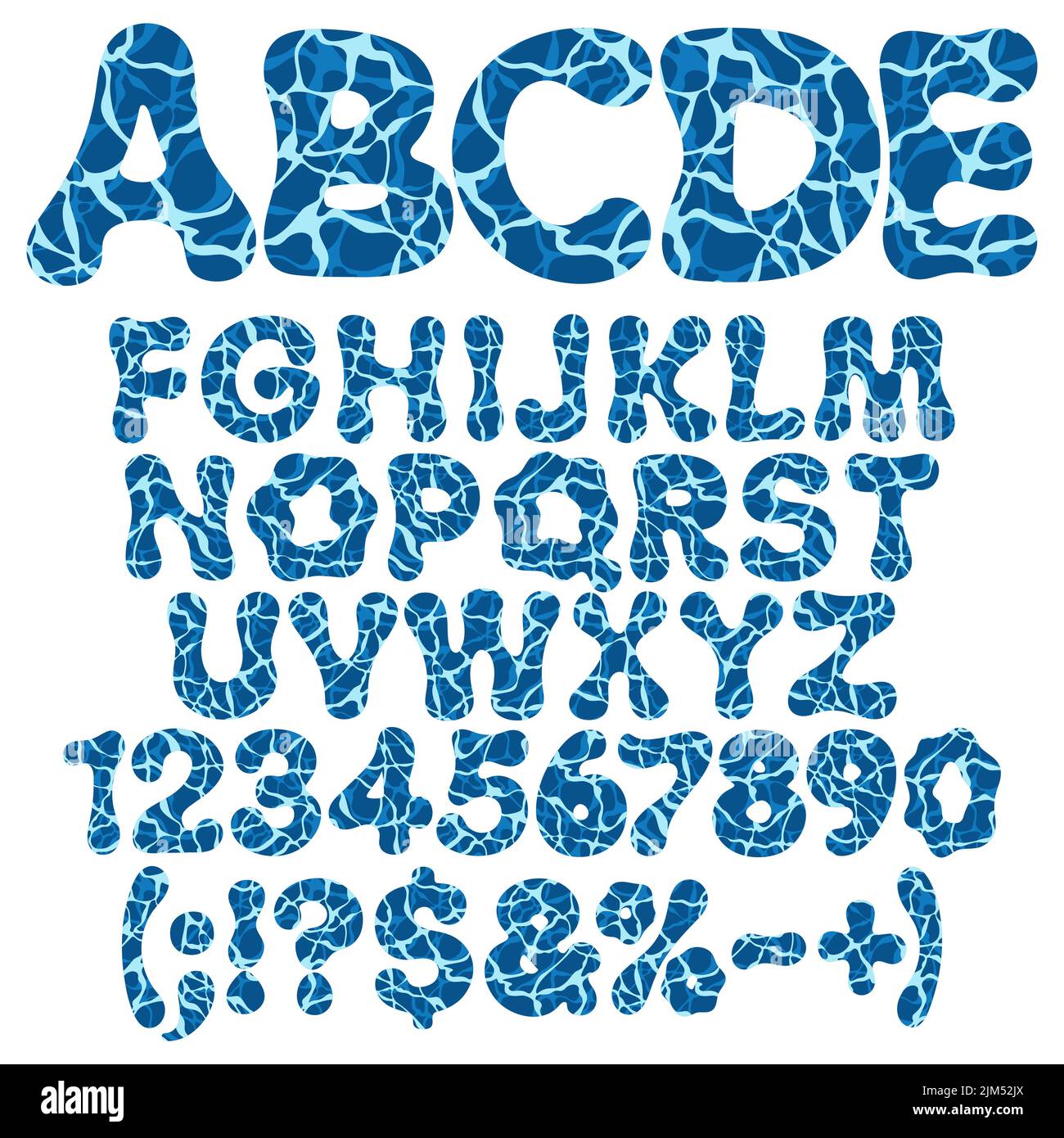 Letters, numbers and symbols of sea water. Isolated objects on a white ...