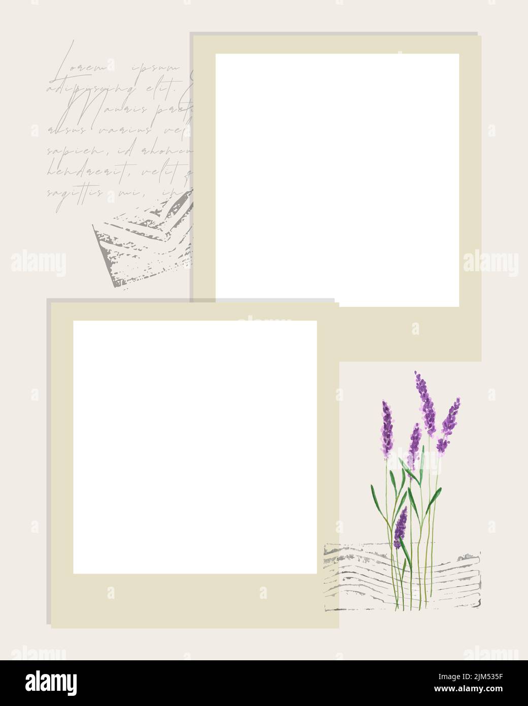Photobook Collage frame lace watercolor lavender text stamp. Vector ...