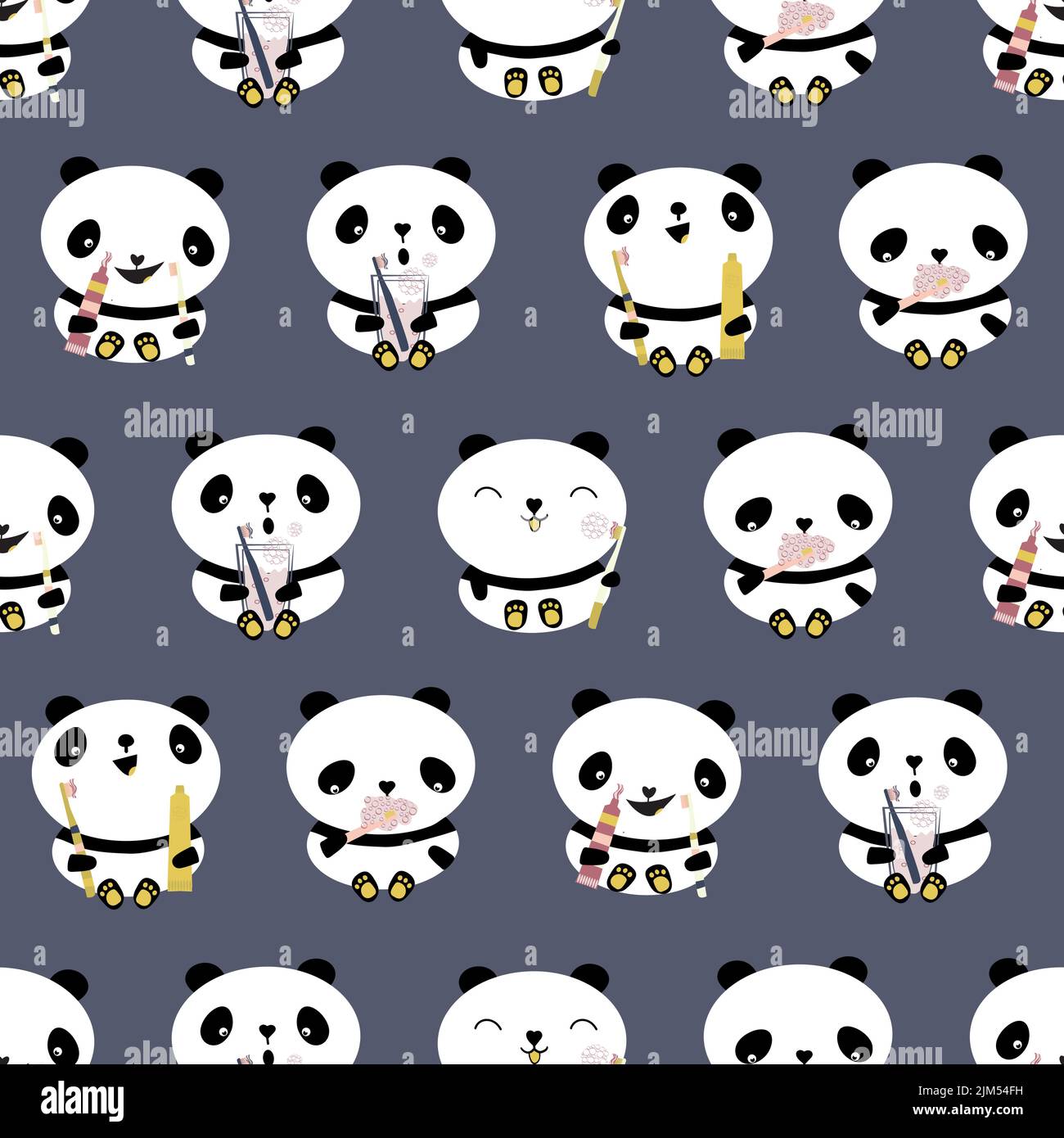 Kawaii panda kids dental health care vector educational seamless ...