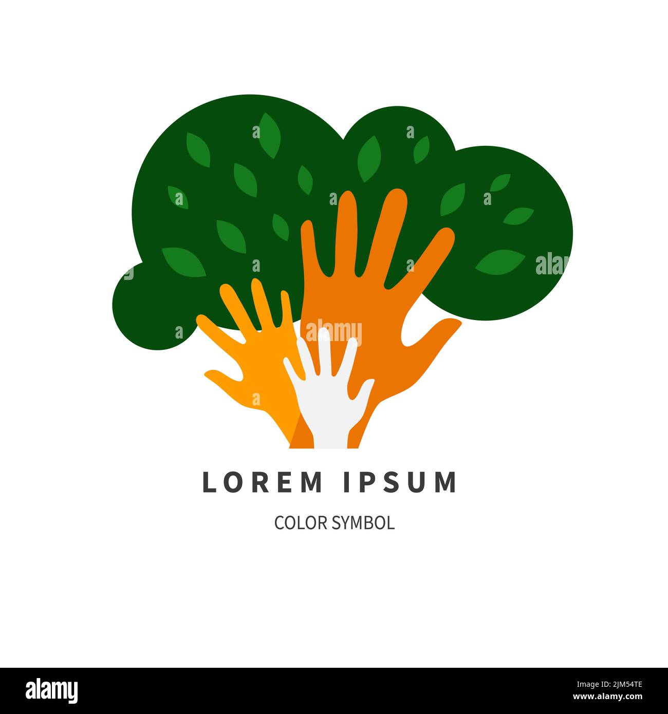 Tree logo with hands. Support, help concept, community icon. Vector ...