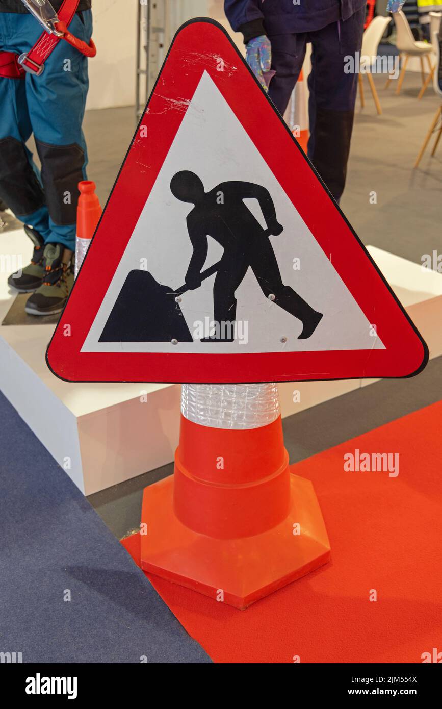 Road Works Caution Traffic Sign Warning Indoor Stock Photo - Alamy