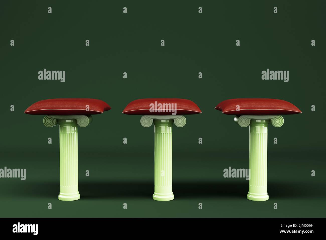 Abstract minimal background. Cylindrical platform with leather pillow ...