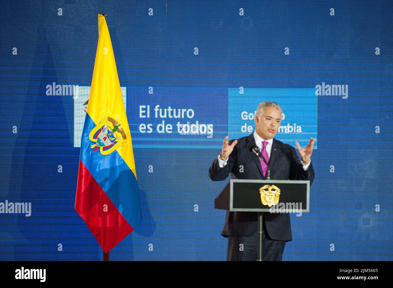 Colombian president Ivan Duque Marquez gives a speech during a finance ...