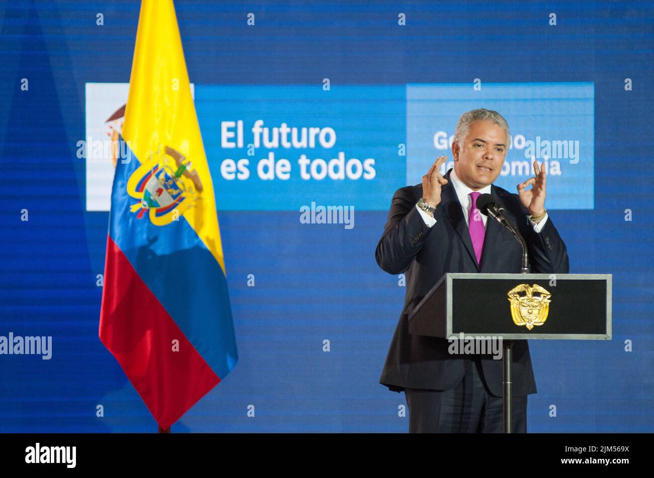Colombian president Ivan Duque Marquez gives a speech during a finance ...