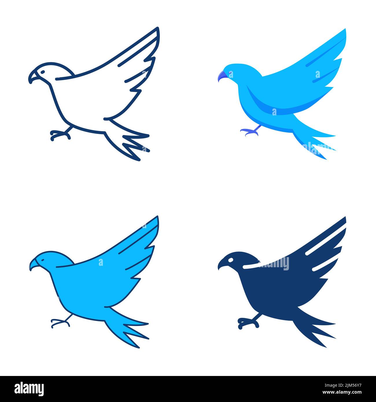 Hawk icon set in flat and line style. Predator bird symbol. Vector ...