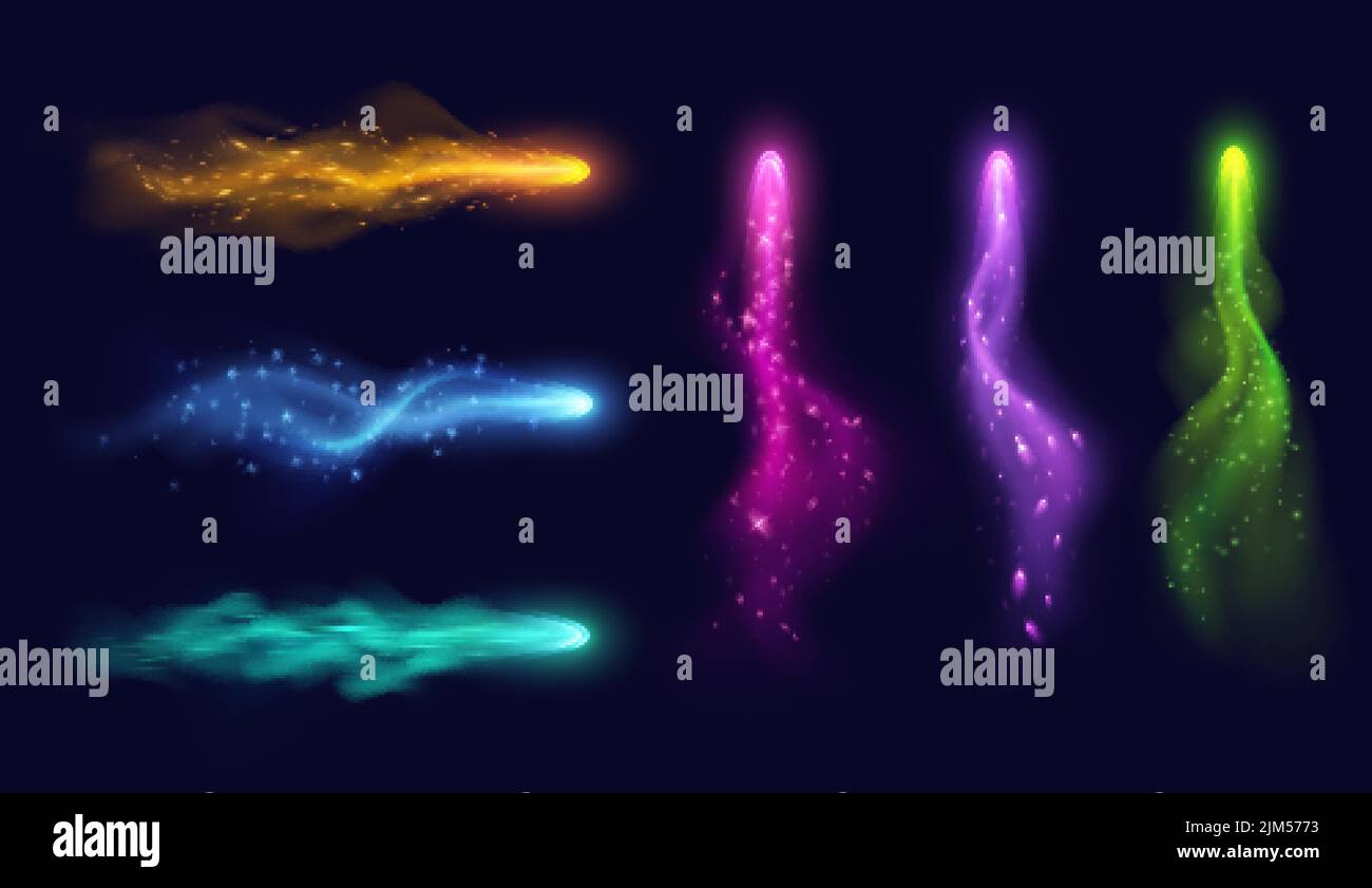 Vfx arrow effect, magic light trails with colorful haze and sparkles ...