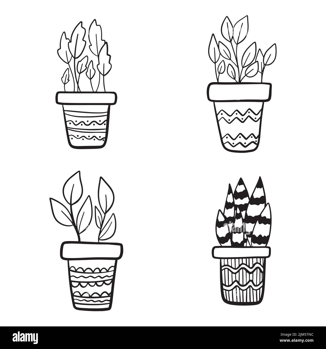 Set of houseplant vector illustration with simple line doodle design ...