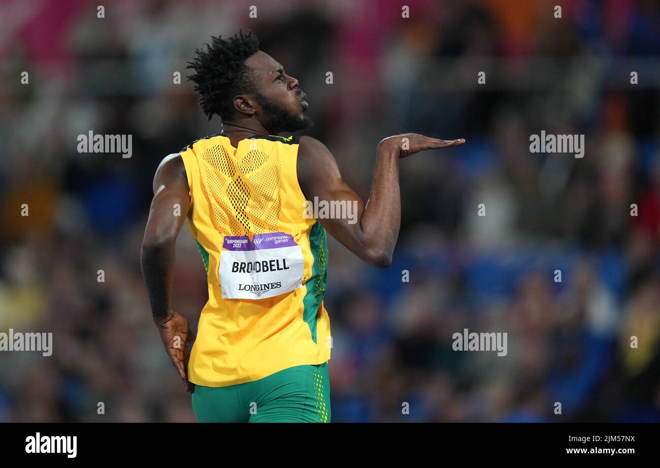 Jamaica's Rasheed Broadbell celebrates winning gold in the Men's 110m ...