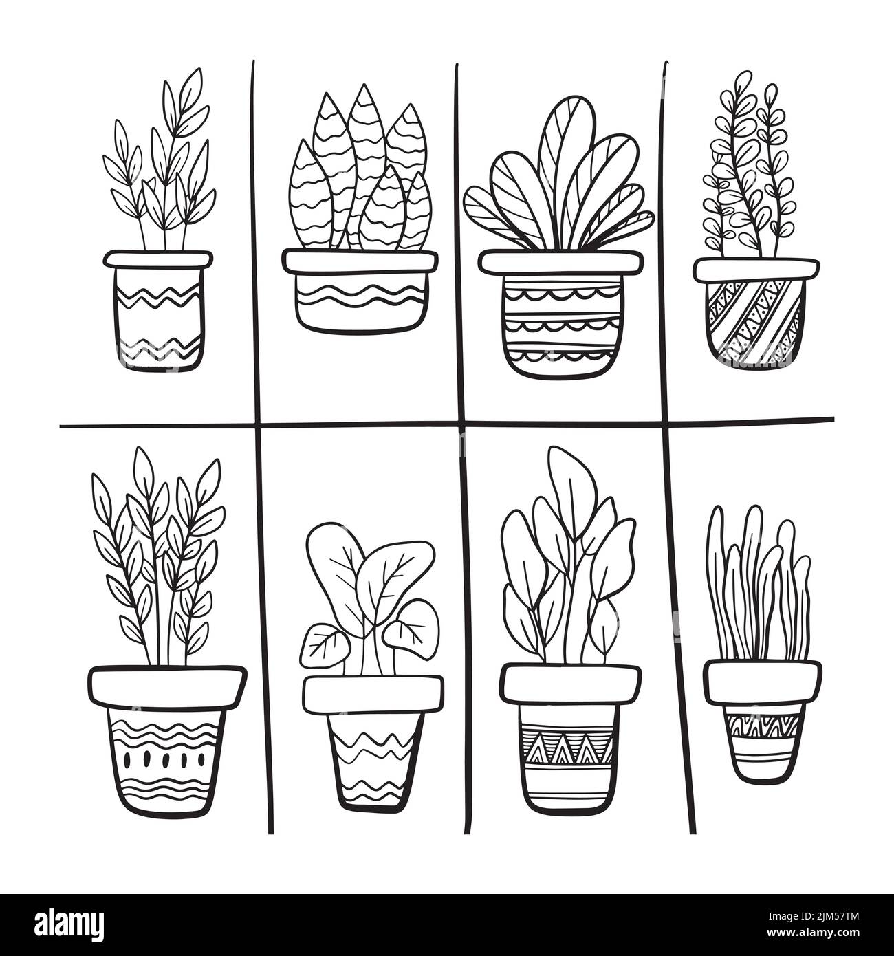 Set of houseplant vector illustration with simple line doodle design ...