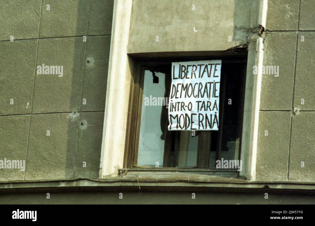 Bucharest, Romania, January 1990. A poster hanging in the University ...