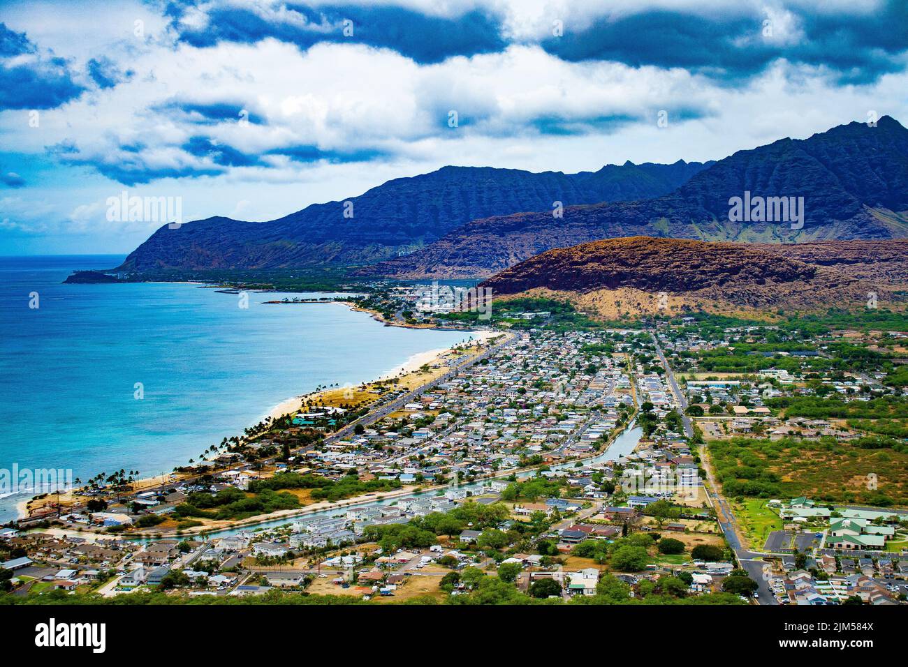 An aerial view of the sunny coast in Oahu Hi in Hawaii Stock Photo - Alamy