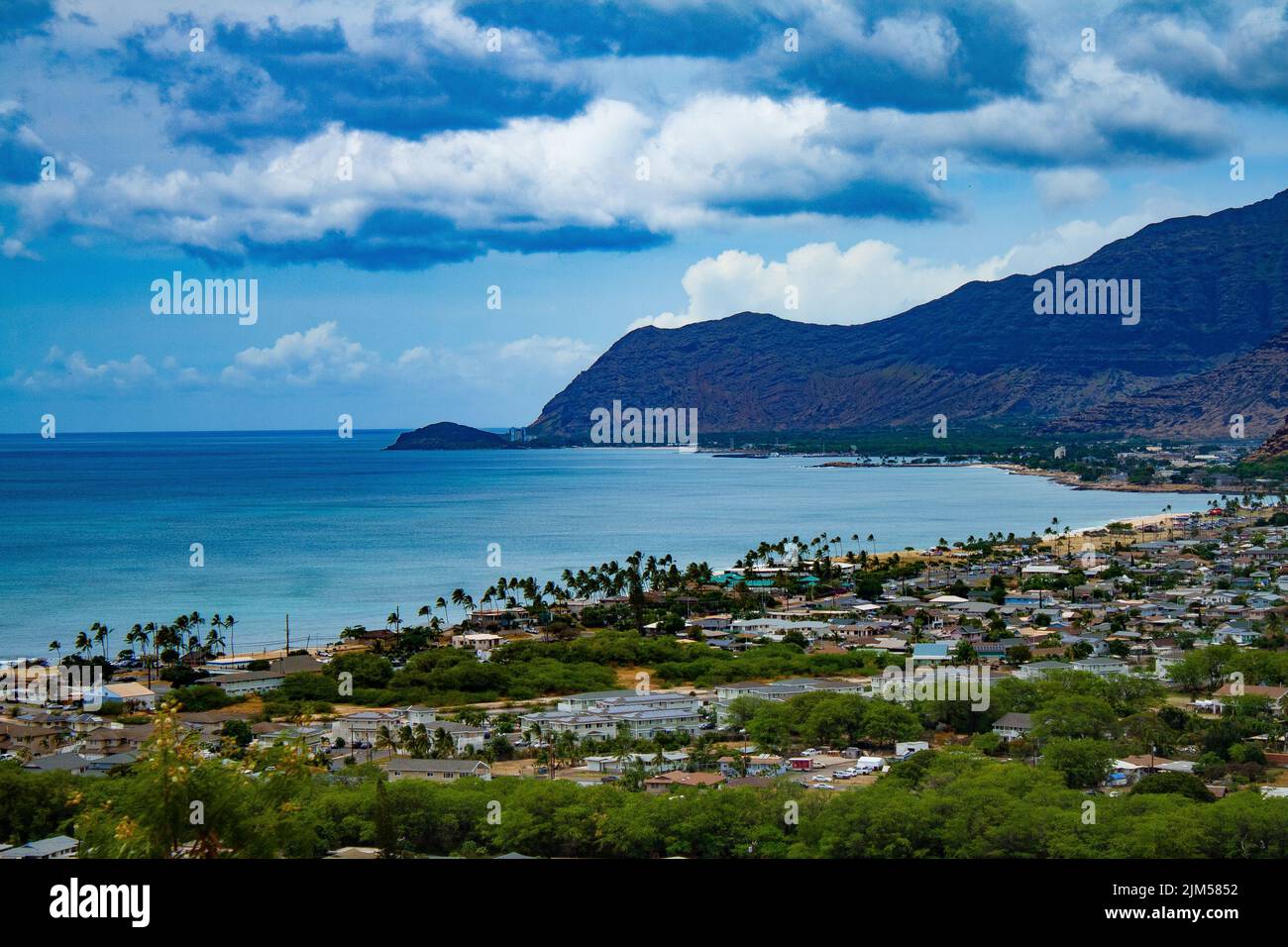 An aerial view of the sunny coast in Oahu Hi in Hawaii Stock Photo - Alamy