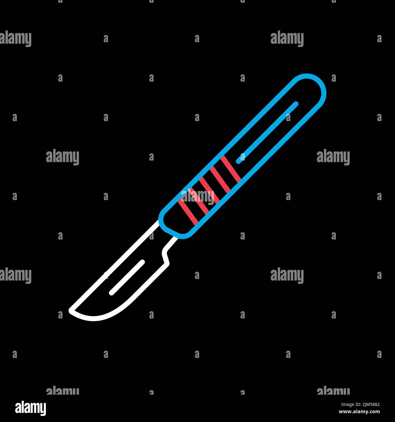 Surgical tools for operations scalpel vector icon on black background ...