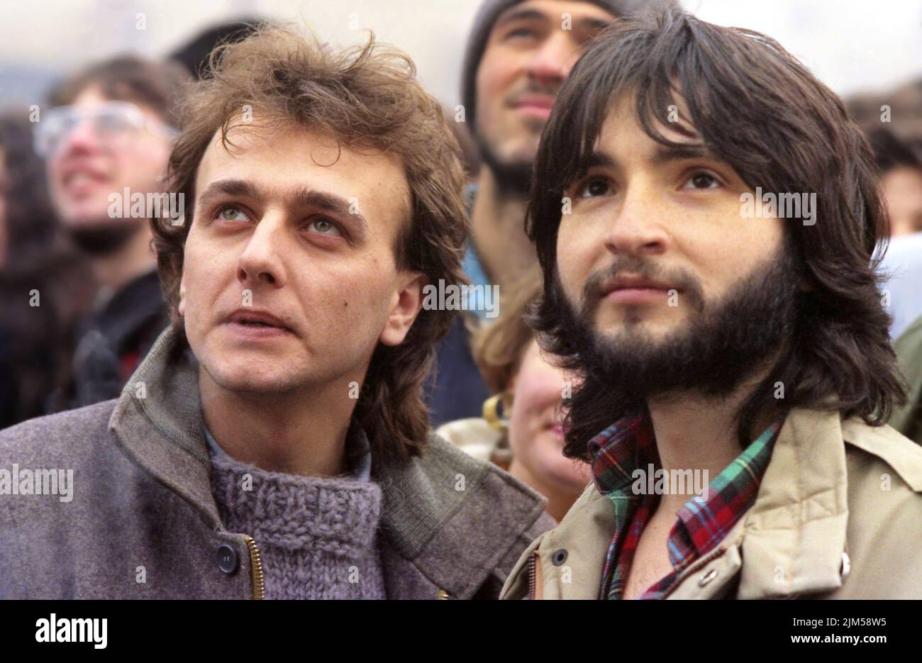 Bucharest, Romania, January 1990. Rally in the University Square ...