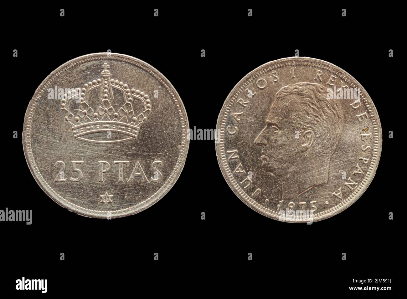 Spanish peseta coin obverse and revese. Currency of Spain between 1868 ...