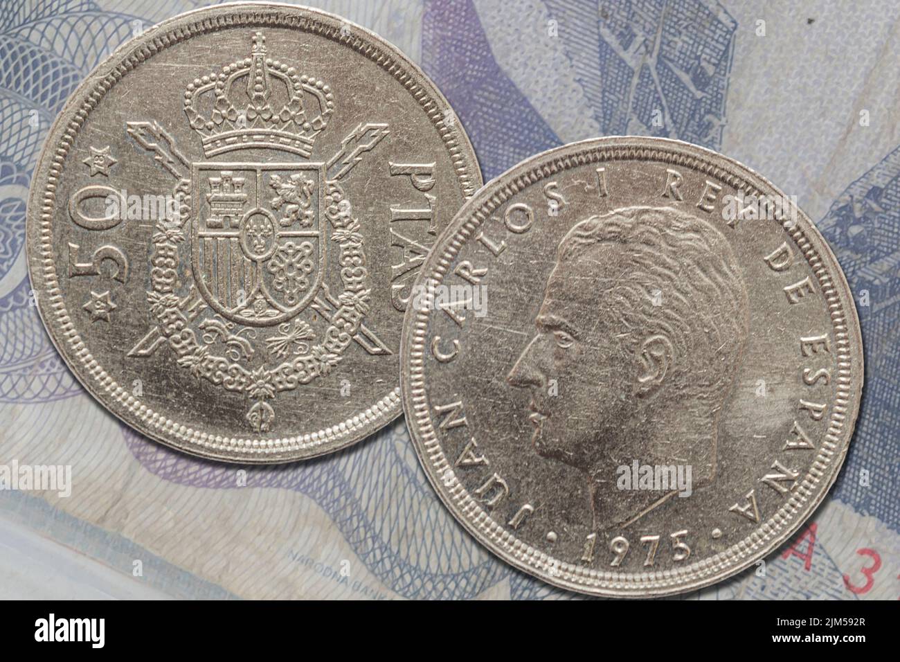 Spanish peseta coin obverse and revese. Currency of Spain between 1868 ...