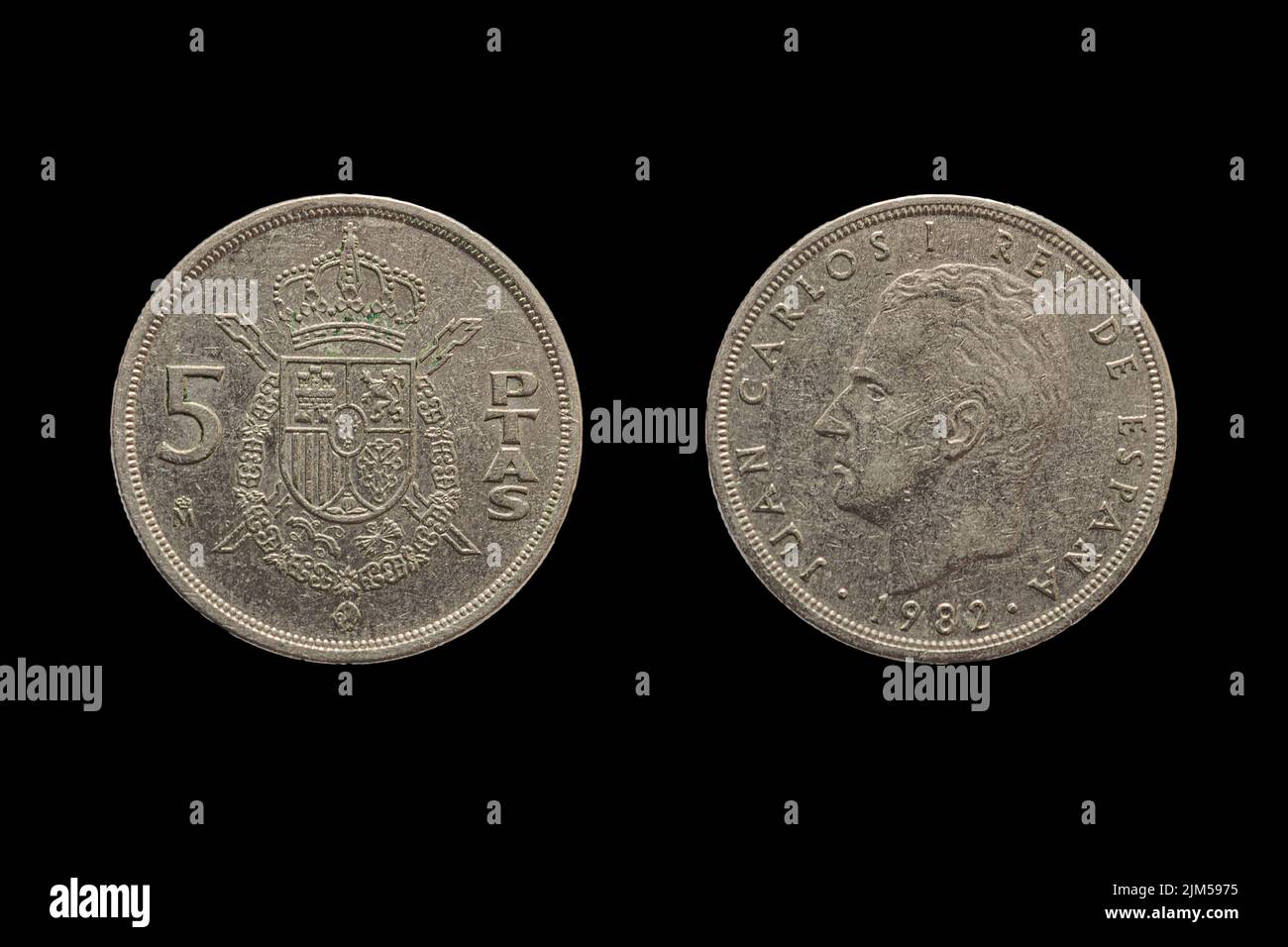 Spanish peseta coin obverse and revese. Currency of Spain between 1868 ...