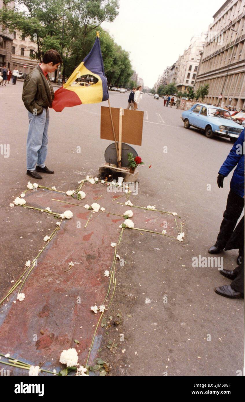 Bucharest, Romania, January 1990. Memorial for victims of the Romanian ...