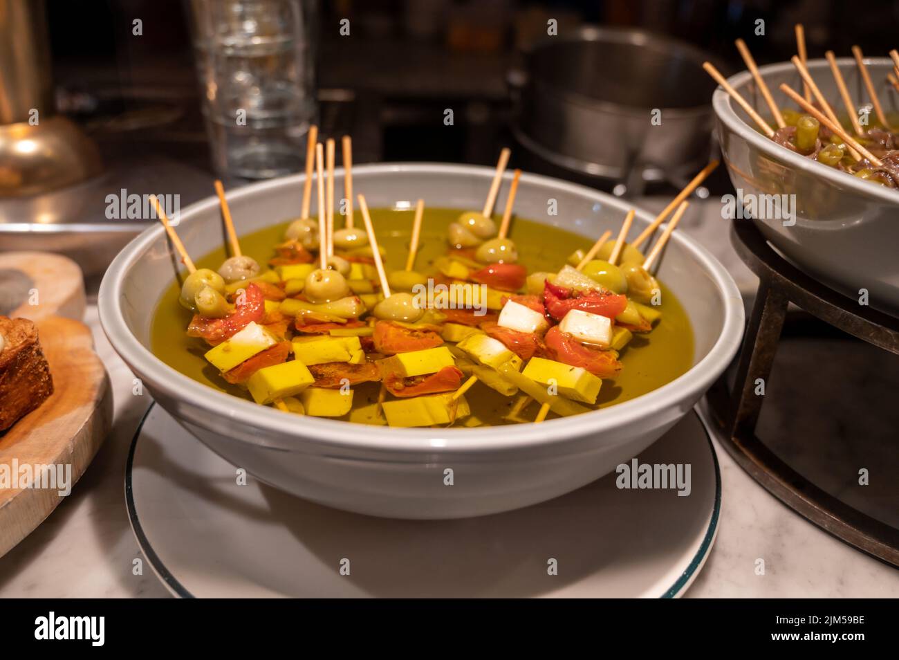 Typical snack in bars of Basque Country and Navarre, pinchos or pinxtos ...