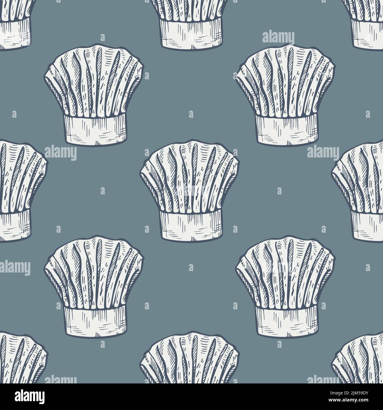 Chef hat engraved seamless pattern. Kitchen traditional element for ...