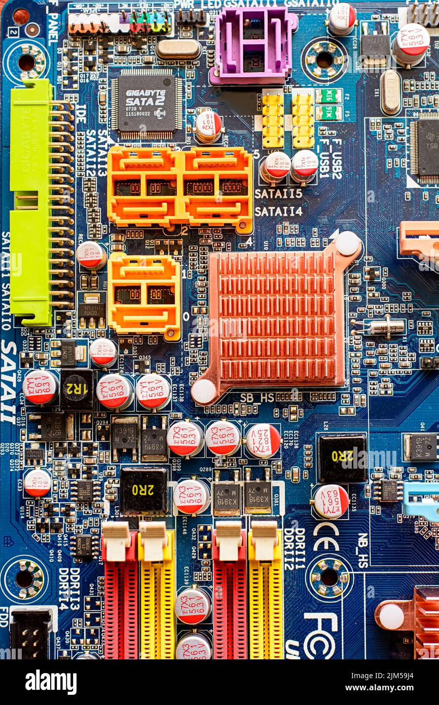 A top view shot of an old mainboard support CPU socket 775 Stock Photo ...