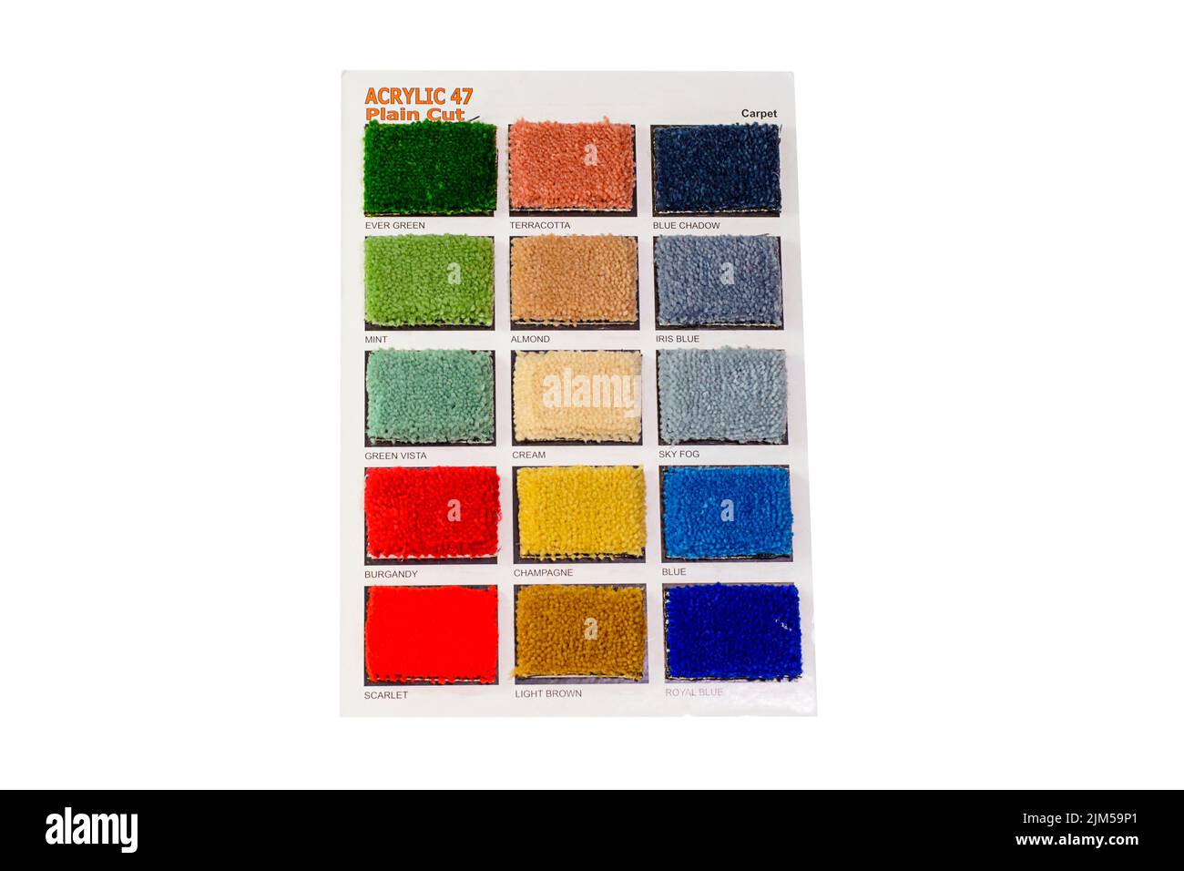 A frame of colorful carpet samples isolated on a white background with ...