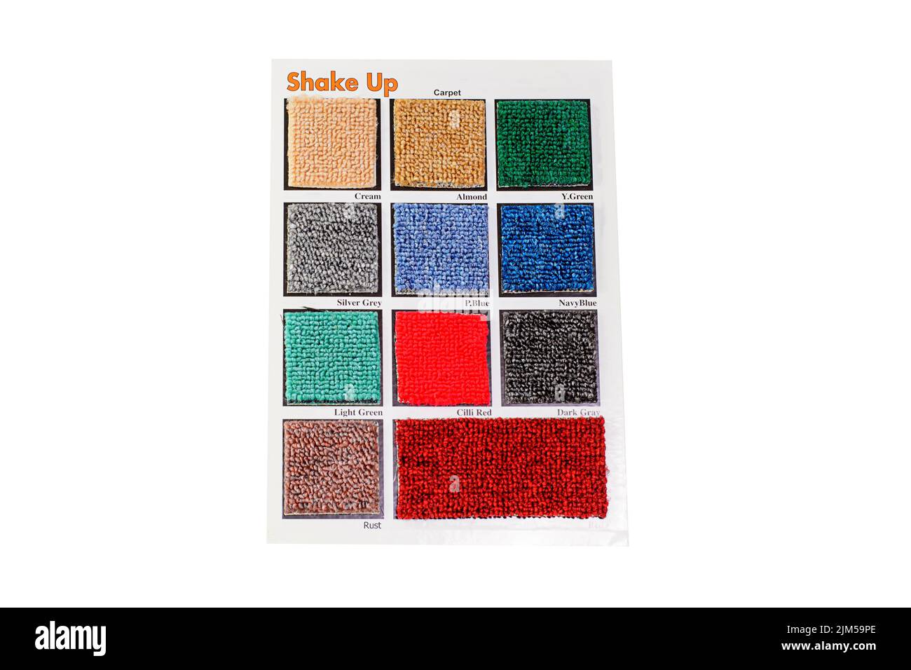A frame of colorful carpet samples isolated on a white background with ...