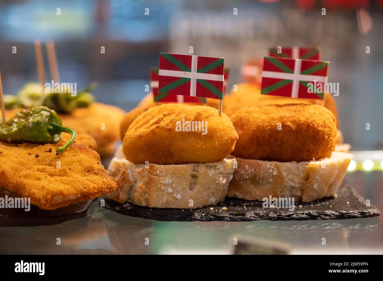 Typical snack in bars of Basque Country, pinchos or pinxtos, small ...