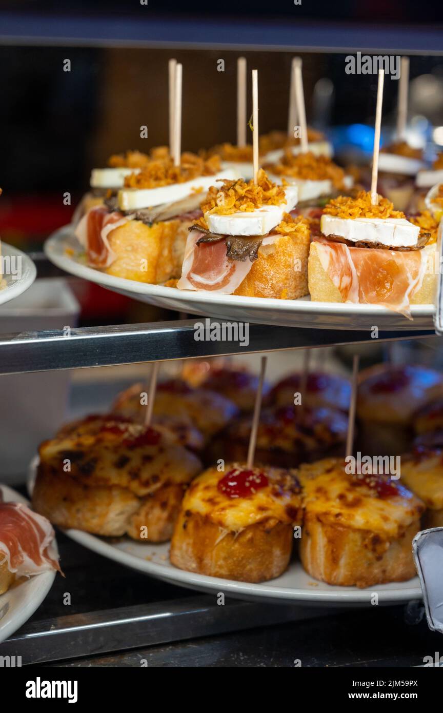 Assortment of typical snacks of Basque Country and Navarre, pinchos or ...