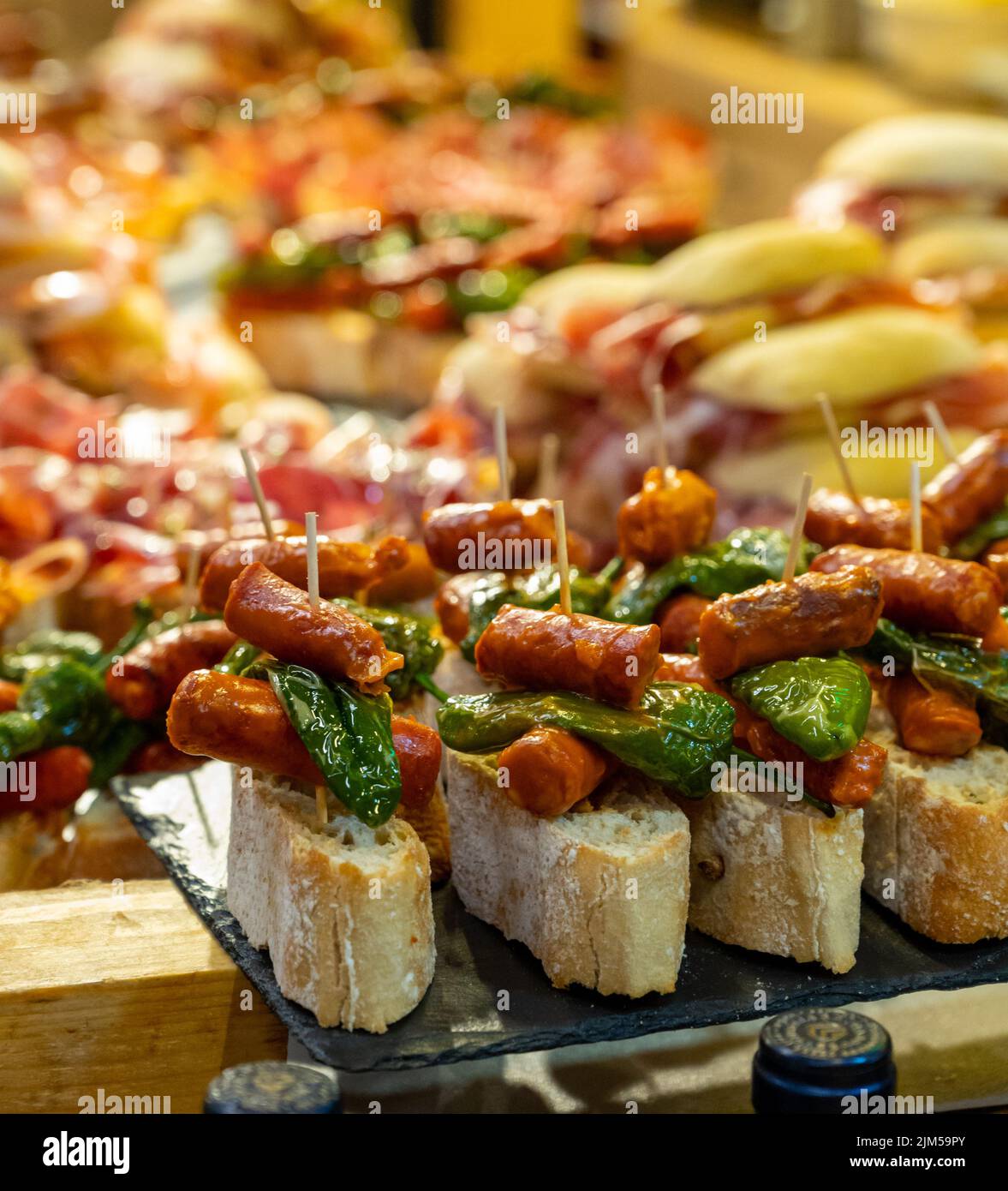 Assortment of typical snacks of Basque Country and Navarre, pinchos or ...