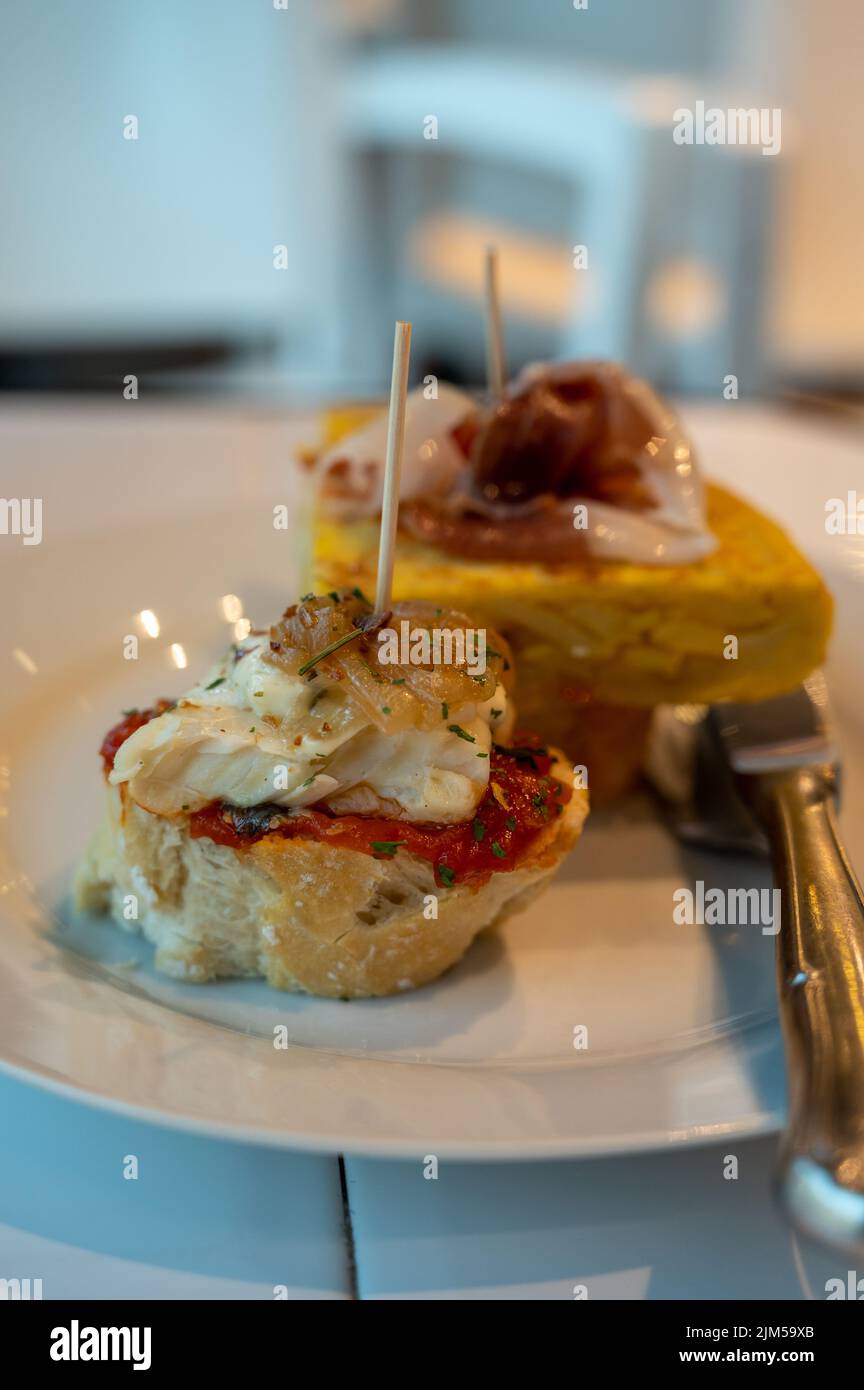 Assortment of typical snacks of Basque Country and Navarre, pinchos or ...