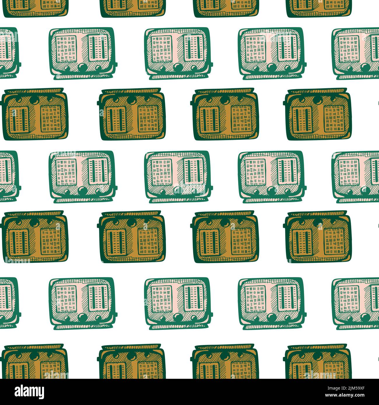 Retro radio engraved seamless pattern. Vintage media equipment in hand ...