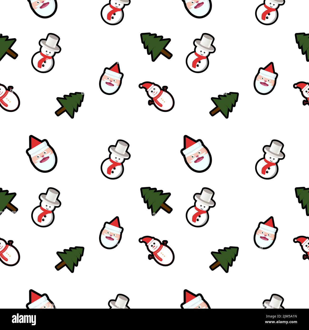 A vector icons of mini Christmas trees, Santa Clause faces and snowmen ...