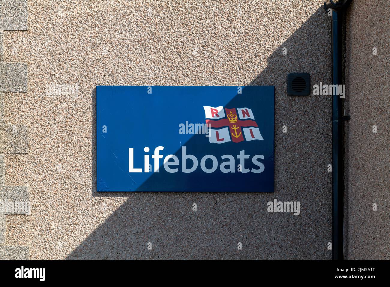 21 July 2022. Macduff, Aberdeenshire, Scotland. This is the RNLI Logo ...