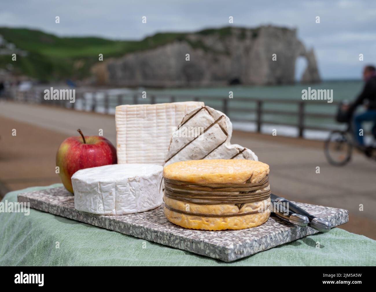 Four famous cheeses of Normandy, squared pont l'eveque, round camembert ...