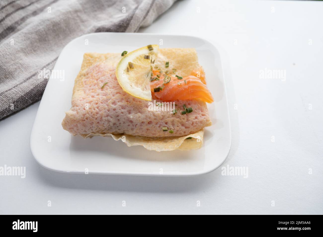 Cuisine of Normandy, galette pancake filled with goat cheese and smoked ...