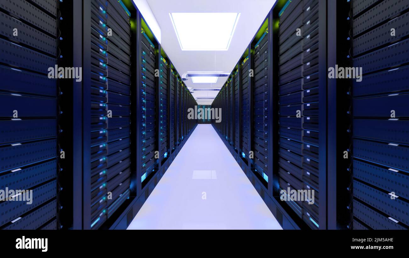 A 3D rendering of multiple computer racks in the server room Stock ...