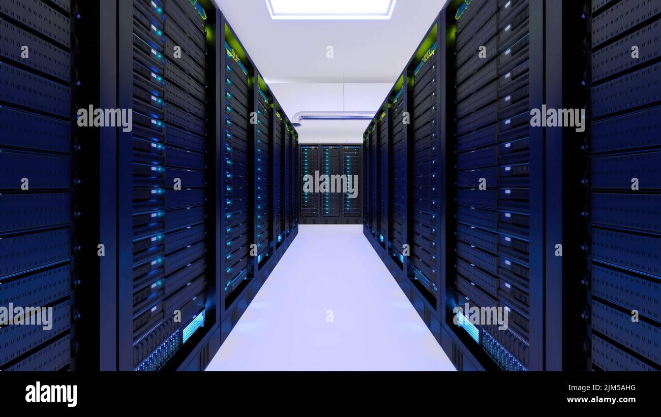 A 3D rendering of multiple computer racks in the server room Stock ...