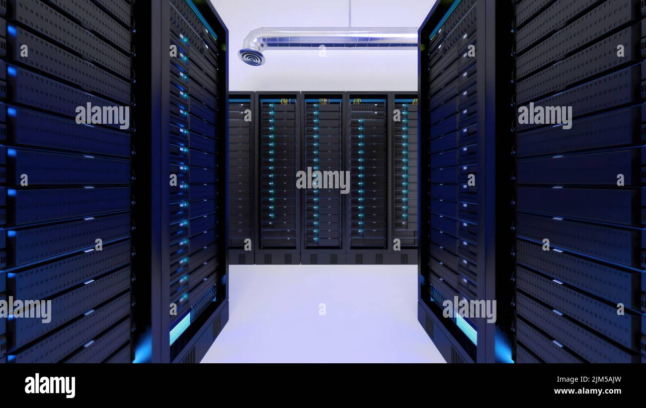 A 3D rendering of multiple computer racks in the server room Stock ...